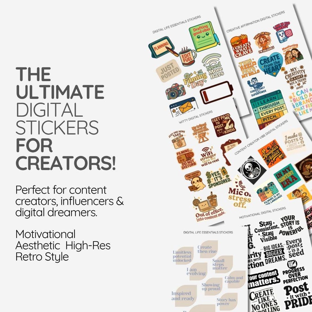 Digital Stickers Pack for Content Creator | Retro Vibes, Groovy With ...