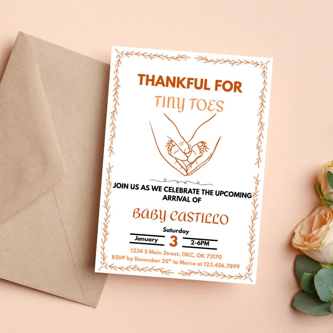 Thankful for Tiny Toes – Editable Baby Shower Invitation Template ...
