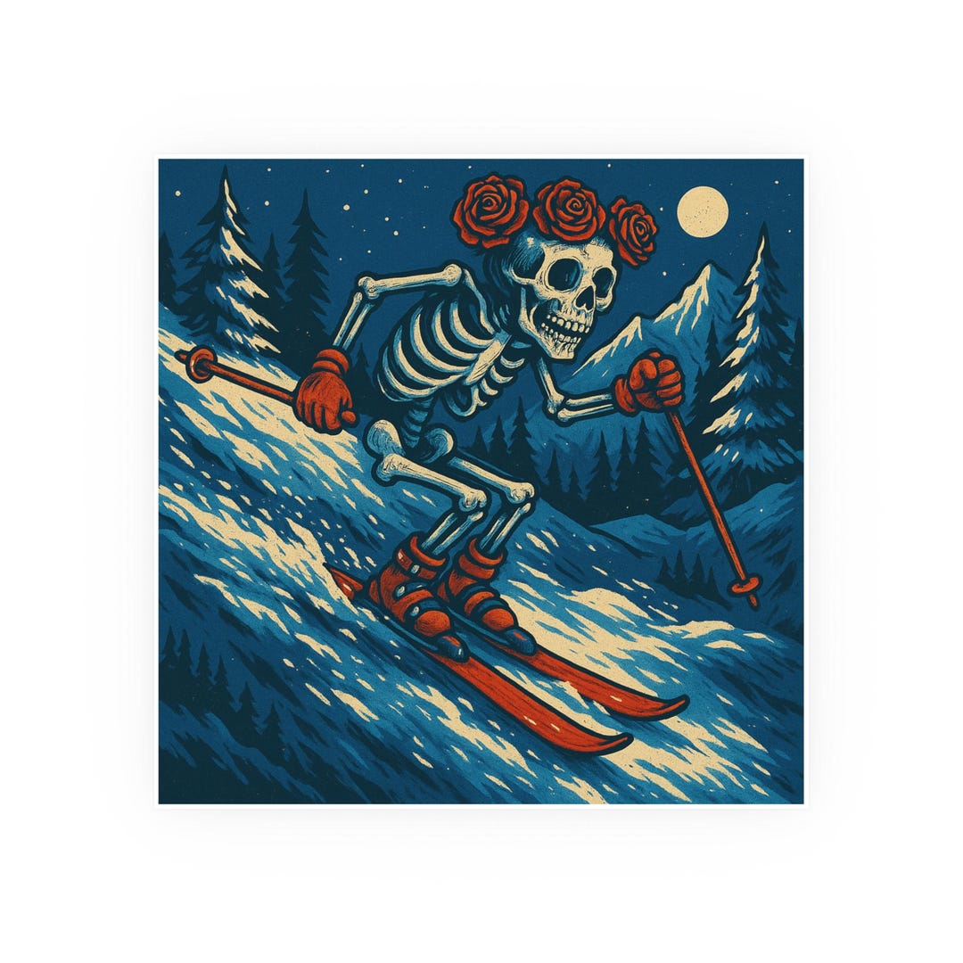 Grateful Dead Ski Skeleton Poster | Snowy Mountain Rose Art Print ...