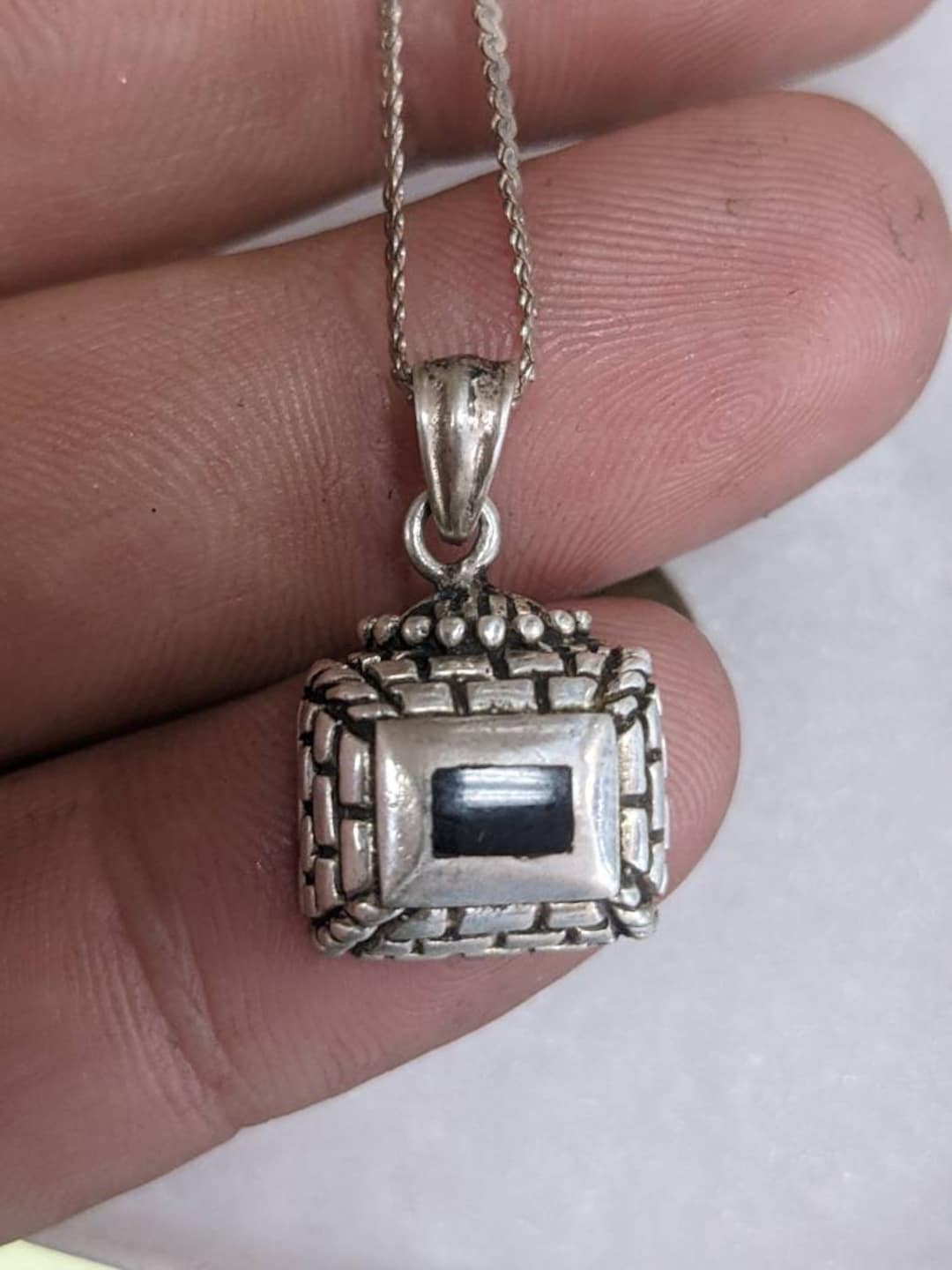 Sterling Silver Onyx Pyramid Pendant / Sterling Chain - Etsy