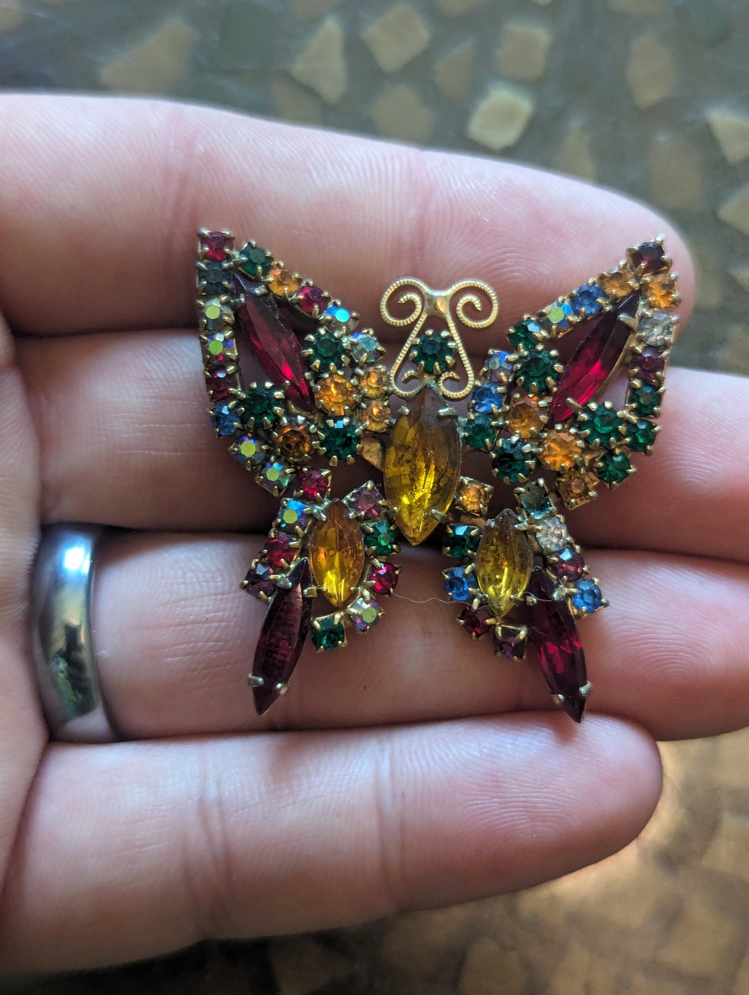 Large Prong Set Vintage Rhinestone Butterfly Brooch Pin - Etsy