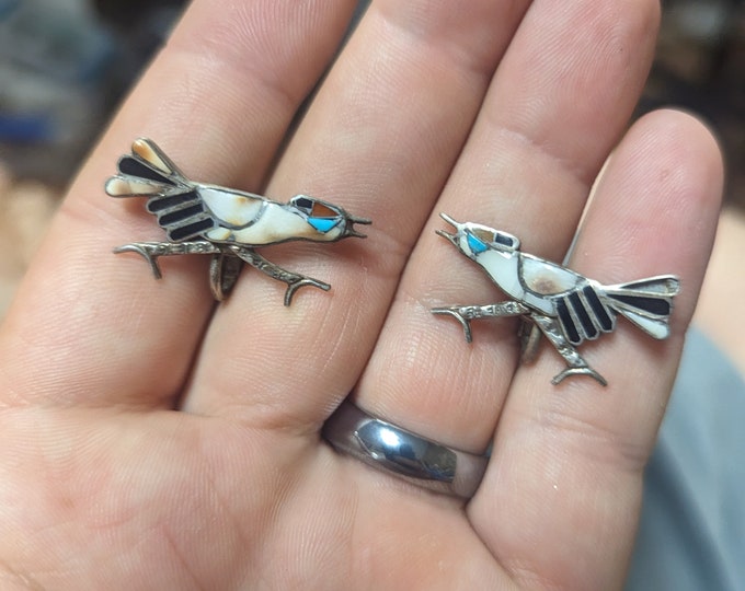 Vintage Sterling Zuni Native Road Runner Clip on Earrings - Etsy