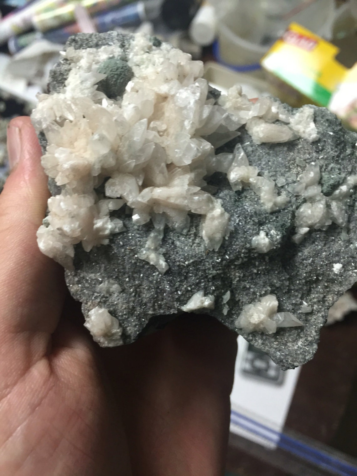 Big Fluorescent Calcite Crystals W Chlorite Ball on Matrix Moncure NC ...