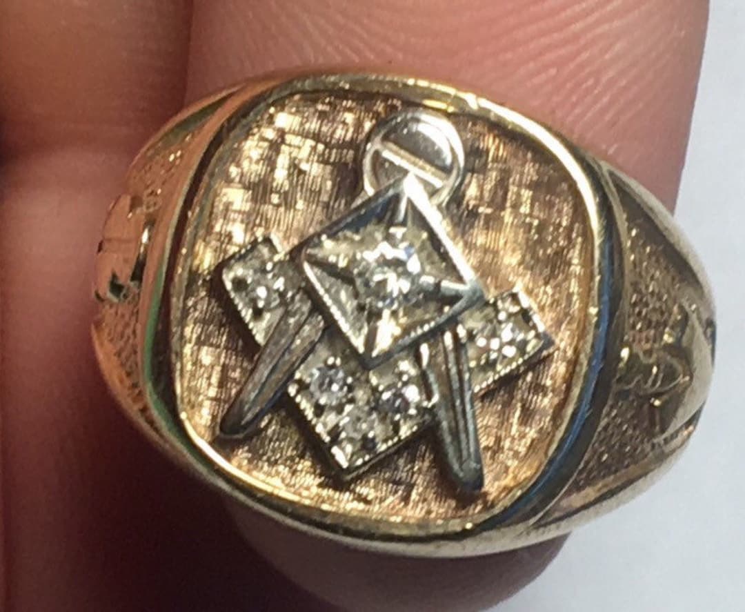 Heavy Freemason Gold and Diamond Ring - Etsy