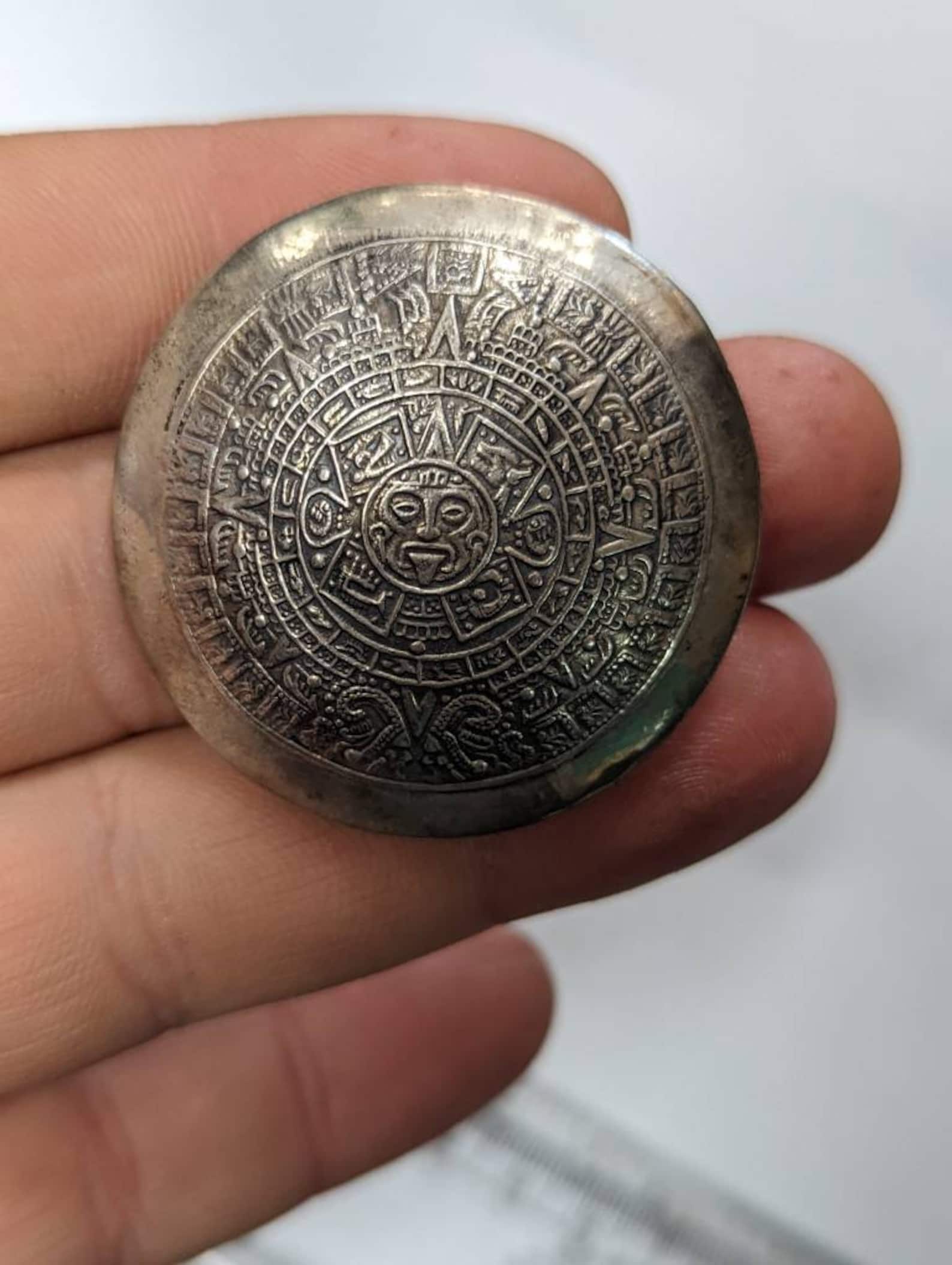Vintage Large Mayan Calendar Sun Sterling Silver Pendant / Pin - Etsy
