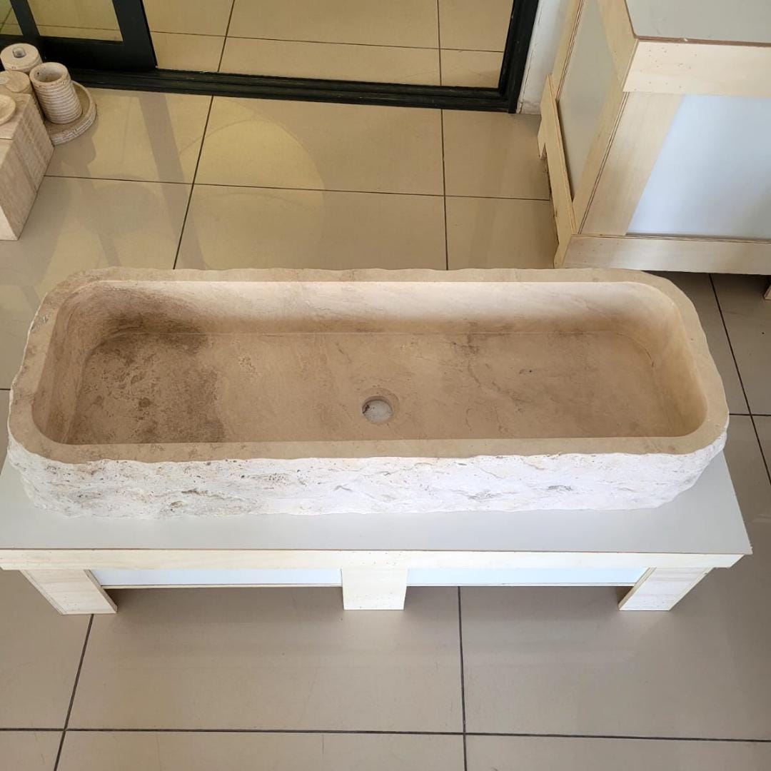 Rustic Rectangular Stone Sink Basin, Natural Travertine Bathroom Vessel ...