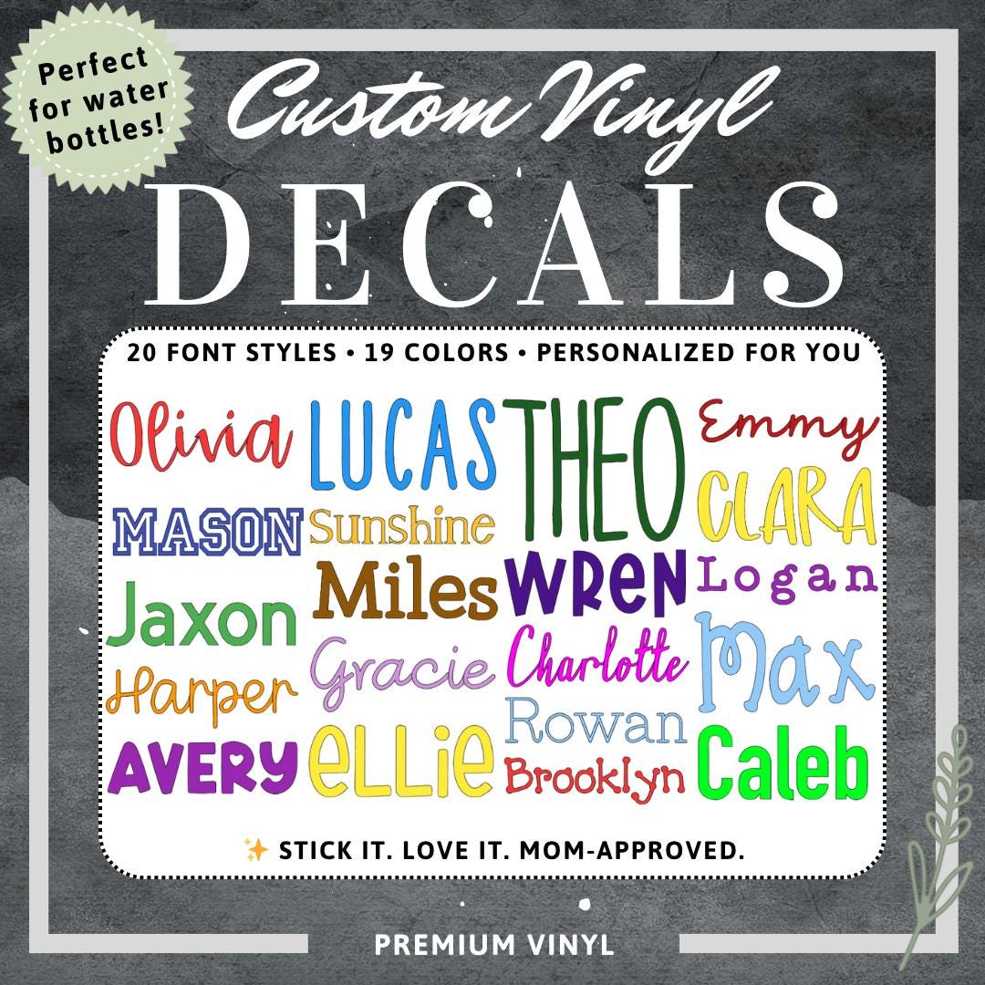 Custom Name Decal – Waterproof Vinyl Sticker for Bottles, Lunchboxes ...