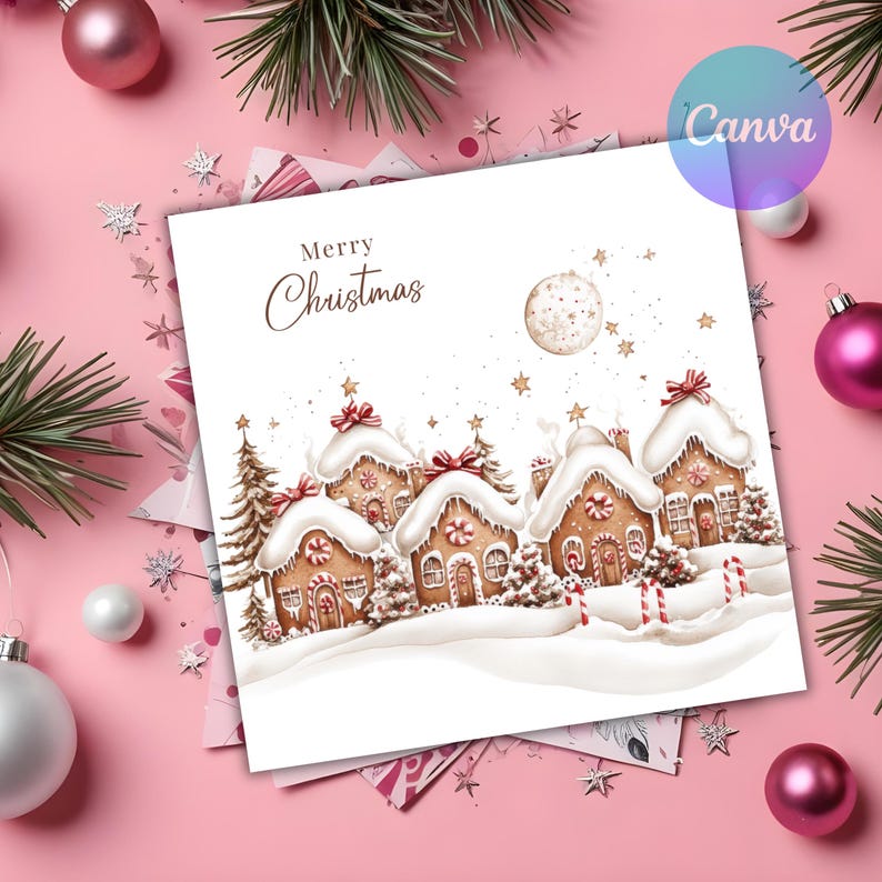 Gingerbread House Christmas Card Template: Editable Holiday Greeting ...