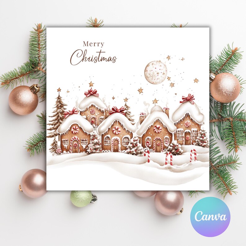 Gingerbread House Christmas Card Template: Editable Holiday Greeting ...