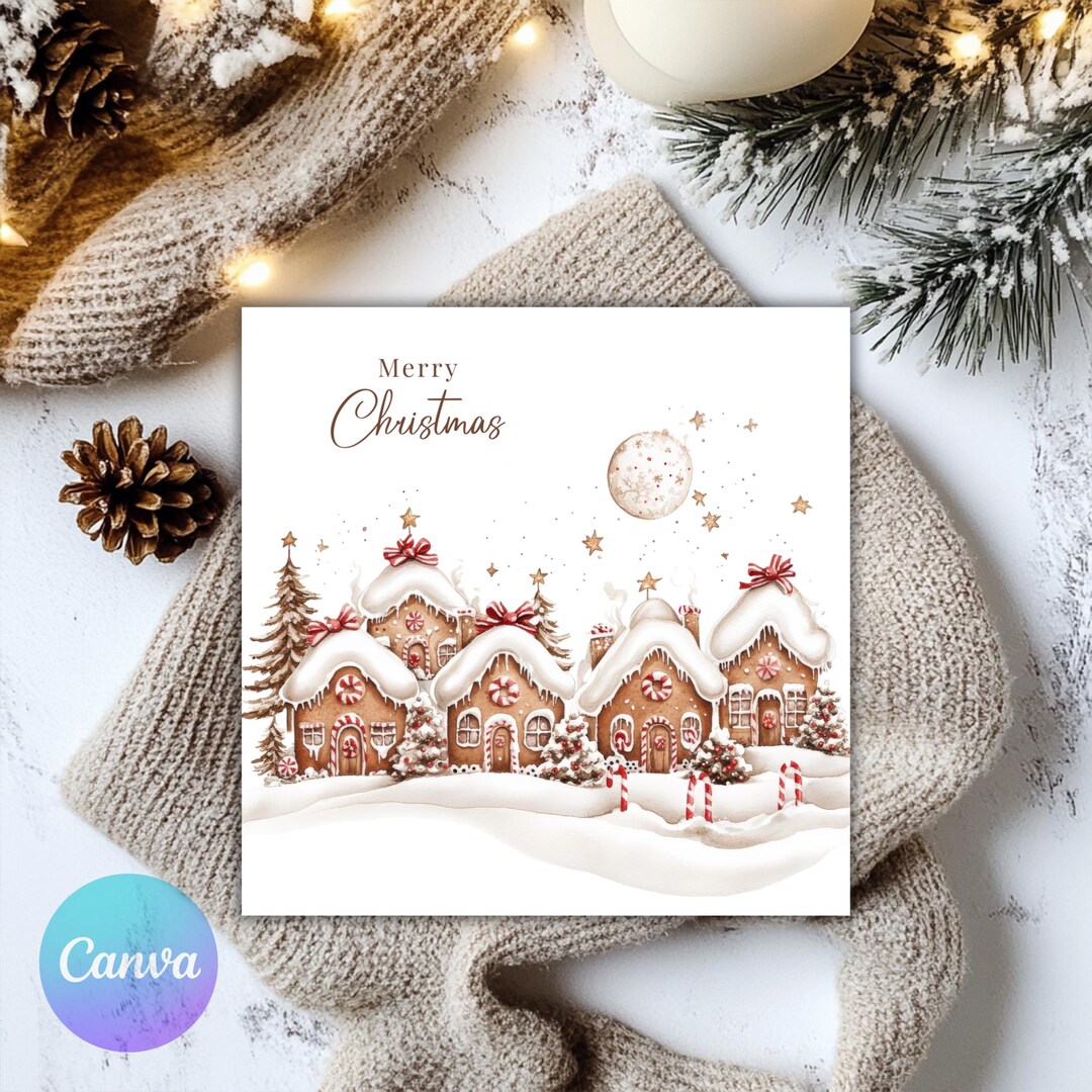 Gingerbread House Christmas Card Template: Editable Holiday Greeting ...