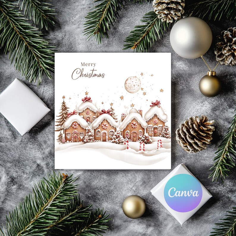 Gingerbread House Christmas Card Template: Editable Holiday Greeting ...