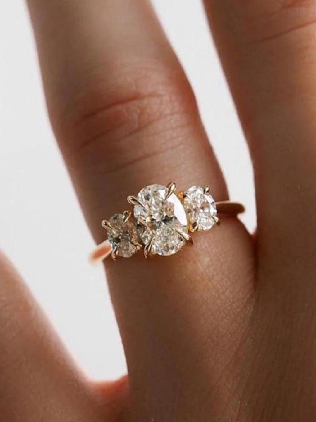 1.50 TC Oval Cut Trilogy 14k Yellow Gold Ring – Three Stone Oval ...