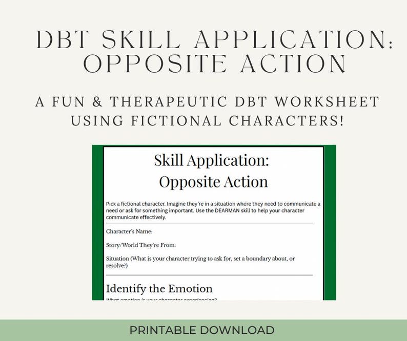 DBT Opposite Action Application Worksheet Using Fictional Characters - Etsy