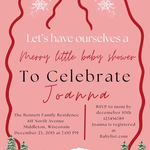 Merry Baby Shower Christmas Themed Party Invite Template (digital ...