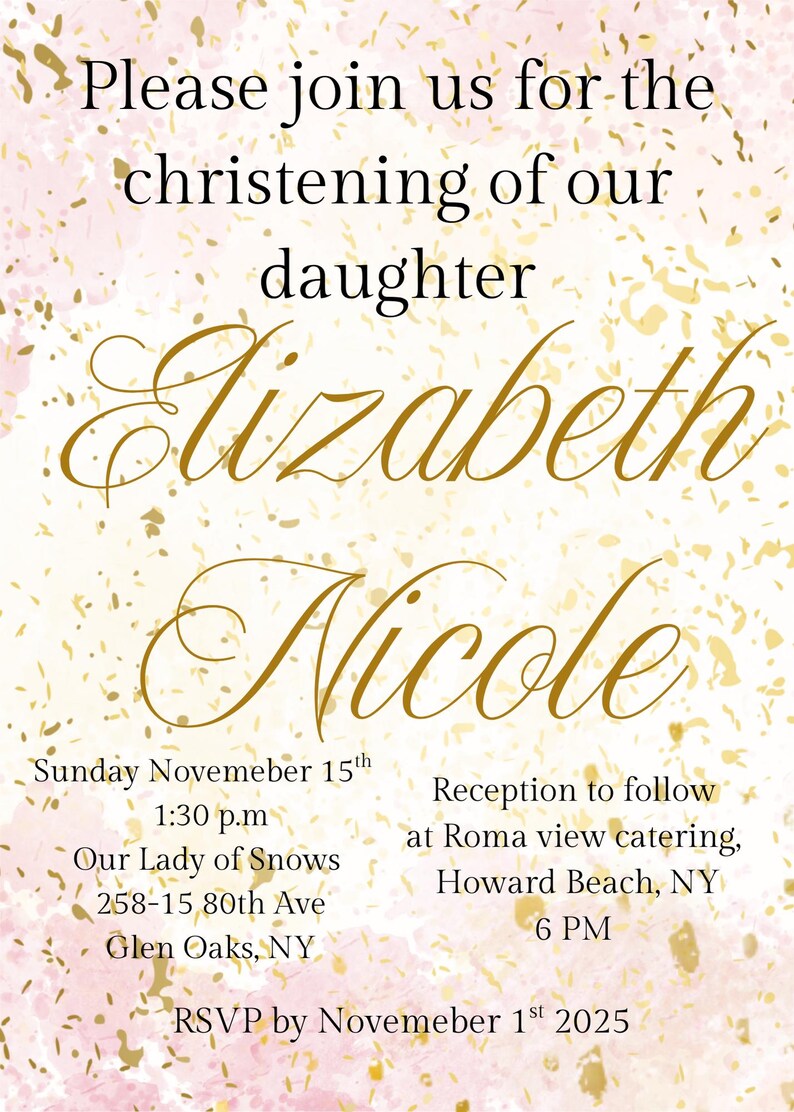 Pink, Gold and Floral Christening Baptism Invite Template Download for ...