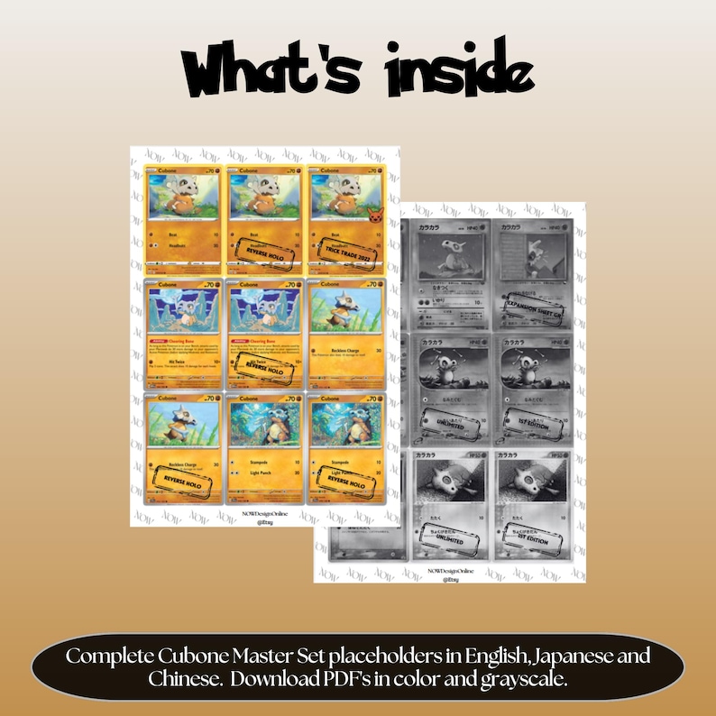 Cubone Master Set Binder Pages, Pokemon Placeholder Cards, Printable ...