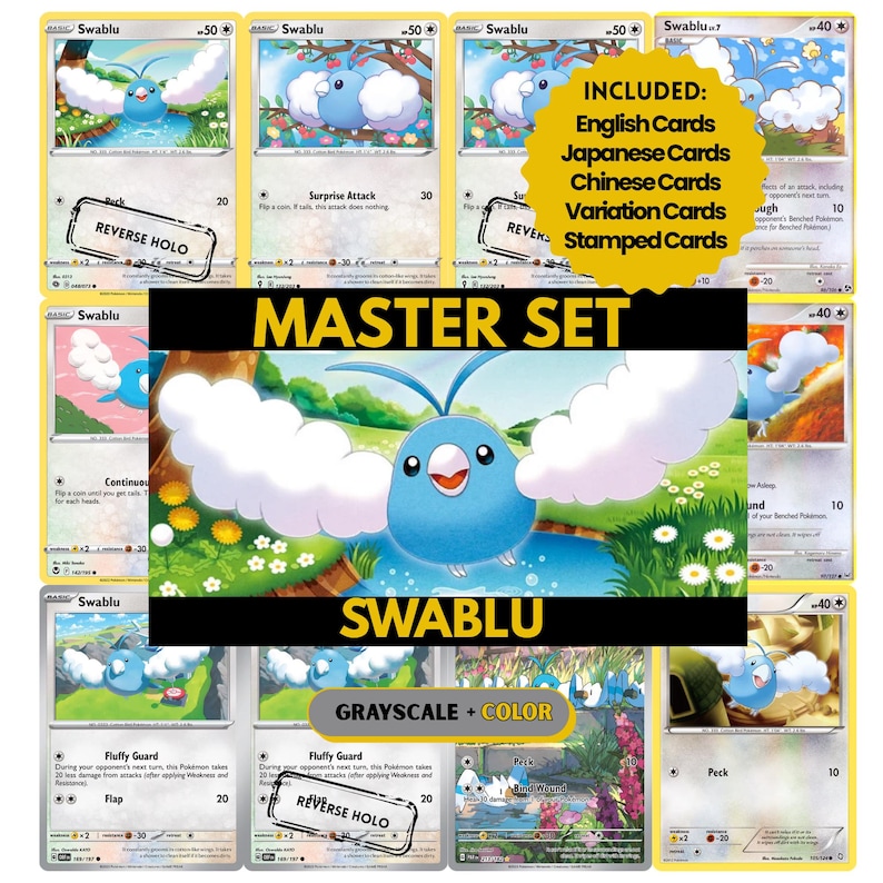 Swablu Master Set Binder Pages, Pokemon Placeholder Cards, Printable ...