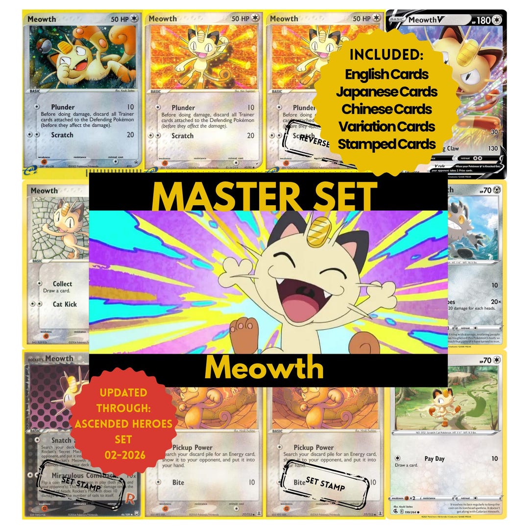 Meowth Master Set Binder Pages | Pokémon TCG Placeholder Cards ...