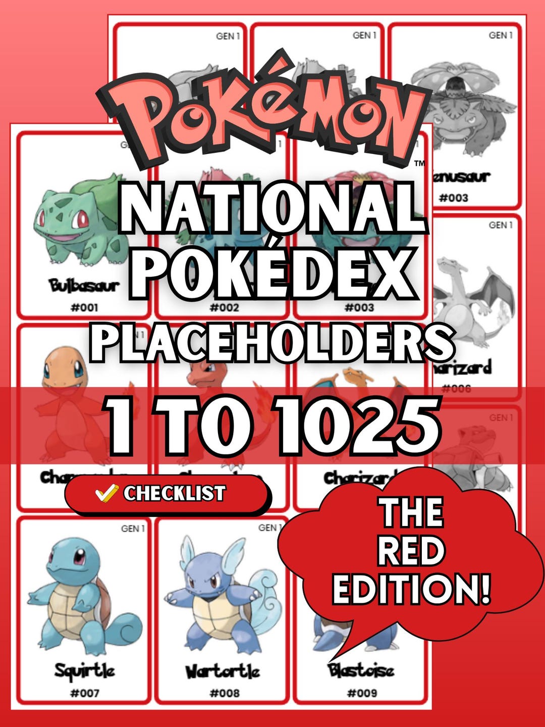 National Pokédex Placeholder Cards Red 1-1025, Complete Binder Pages ...