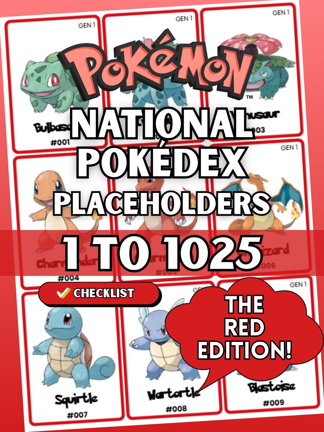 National Pokédex Placeholders Red 1-1025, Complete Binder Pages ...