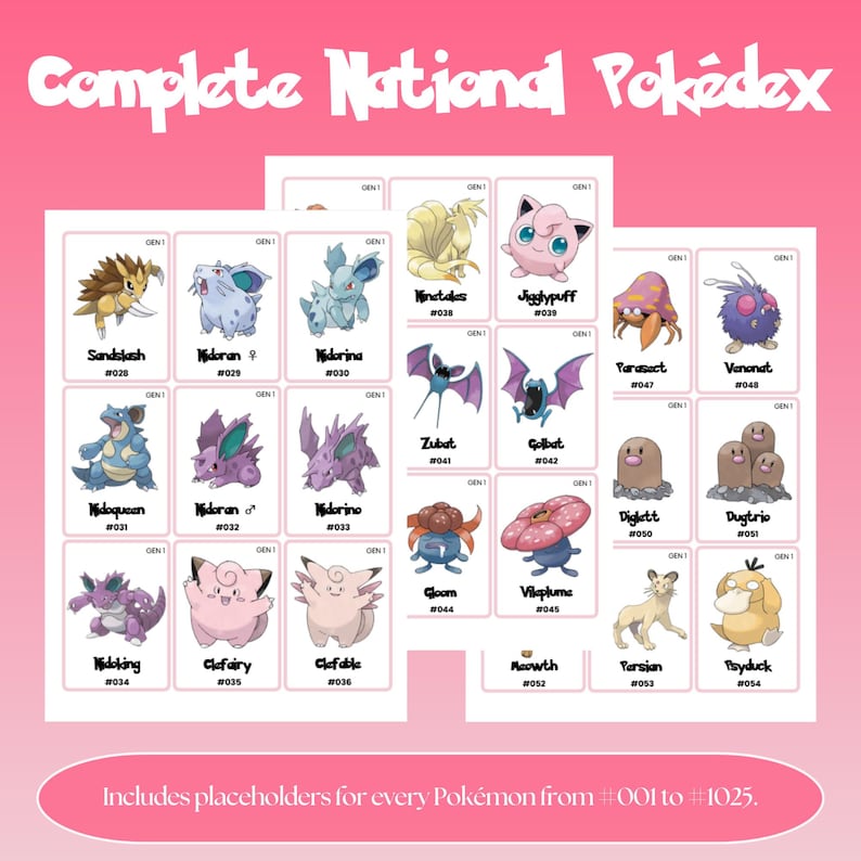 National Pokédex Placeholders Pink 1-1025, Complete Binder Pages ...