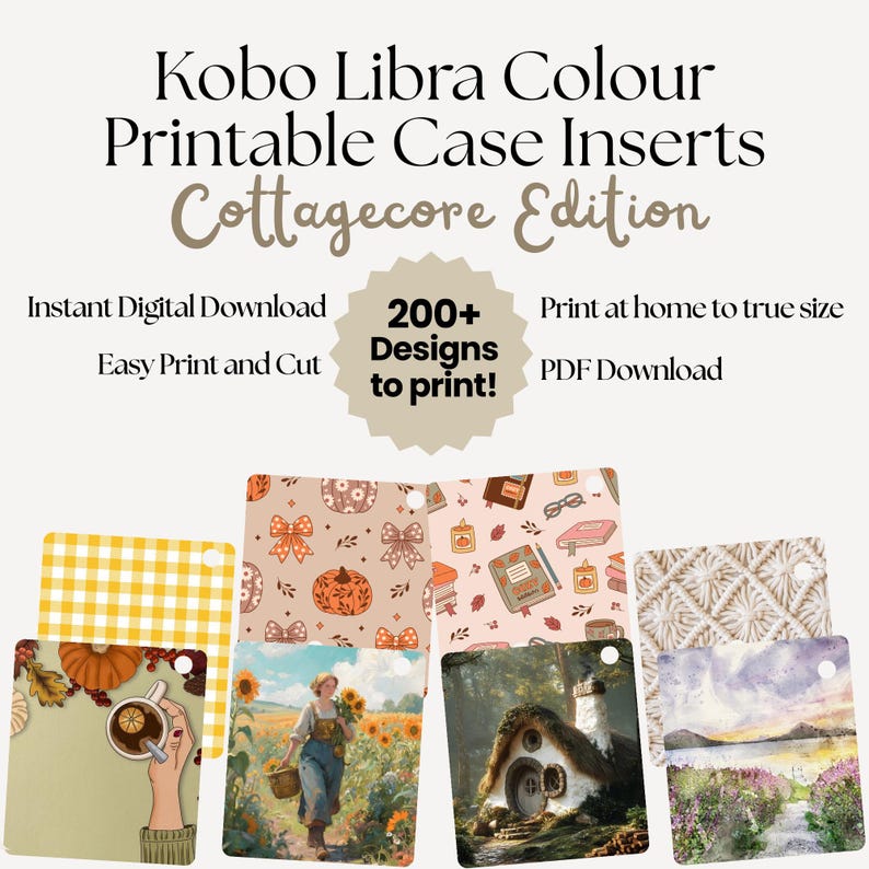 Cottagecore Kobo Libra Colour Case Inserts: 200+ Printable PDF Designs ...