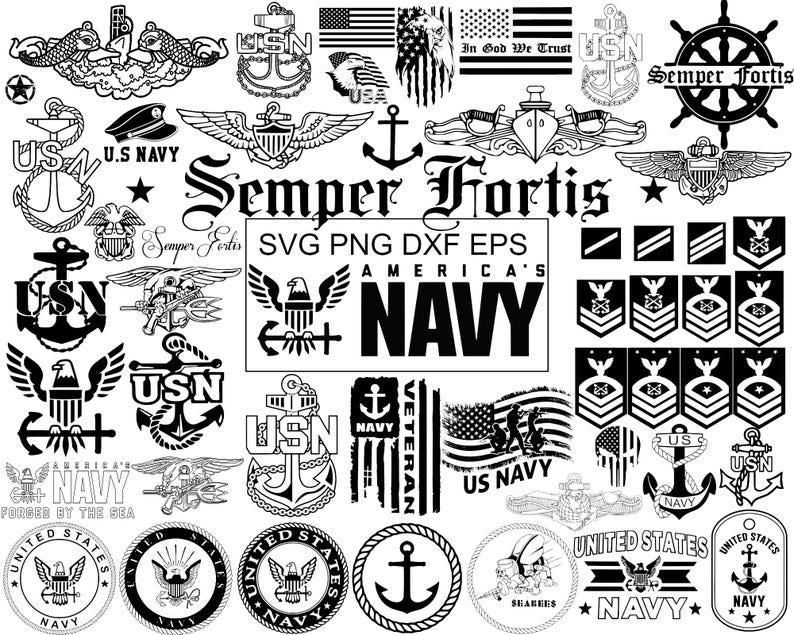 52 SVG U.S. Navy Mega Bundle | Military Insignias, Anchors, Rank ...