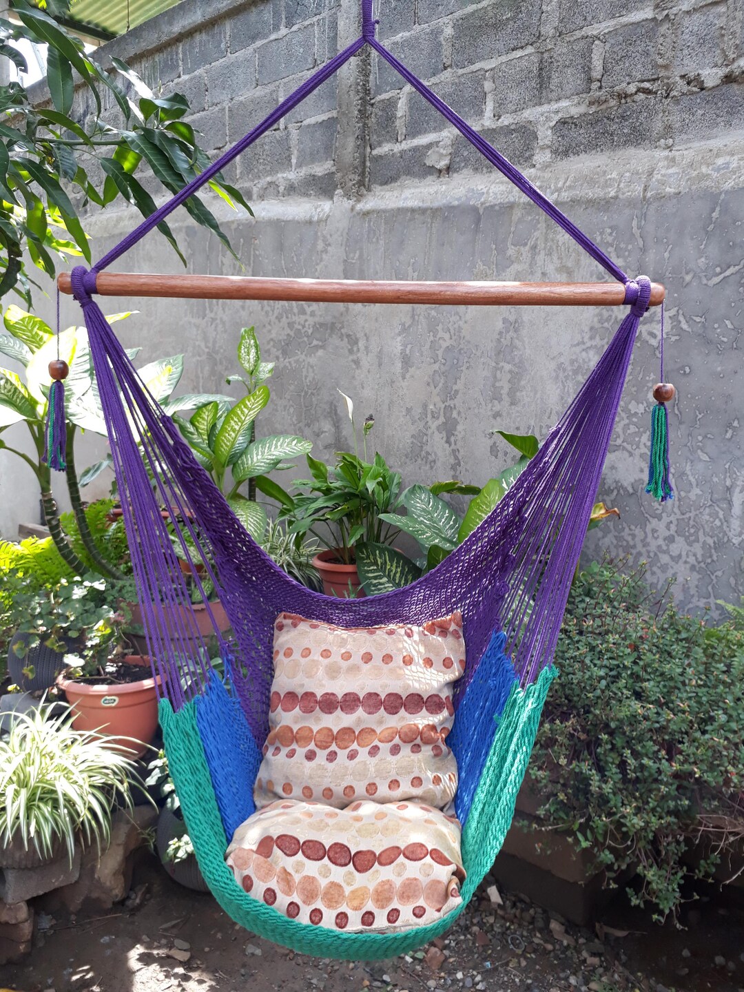 Beautiful Tricolor Hanging Chair - Natural Cotton | Columpiame - Etsy