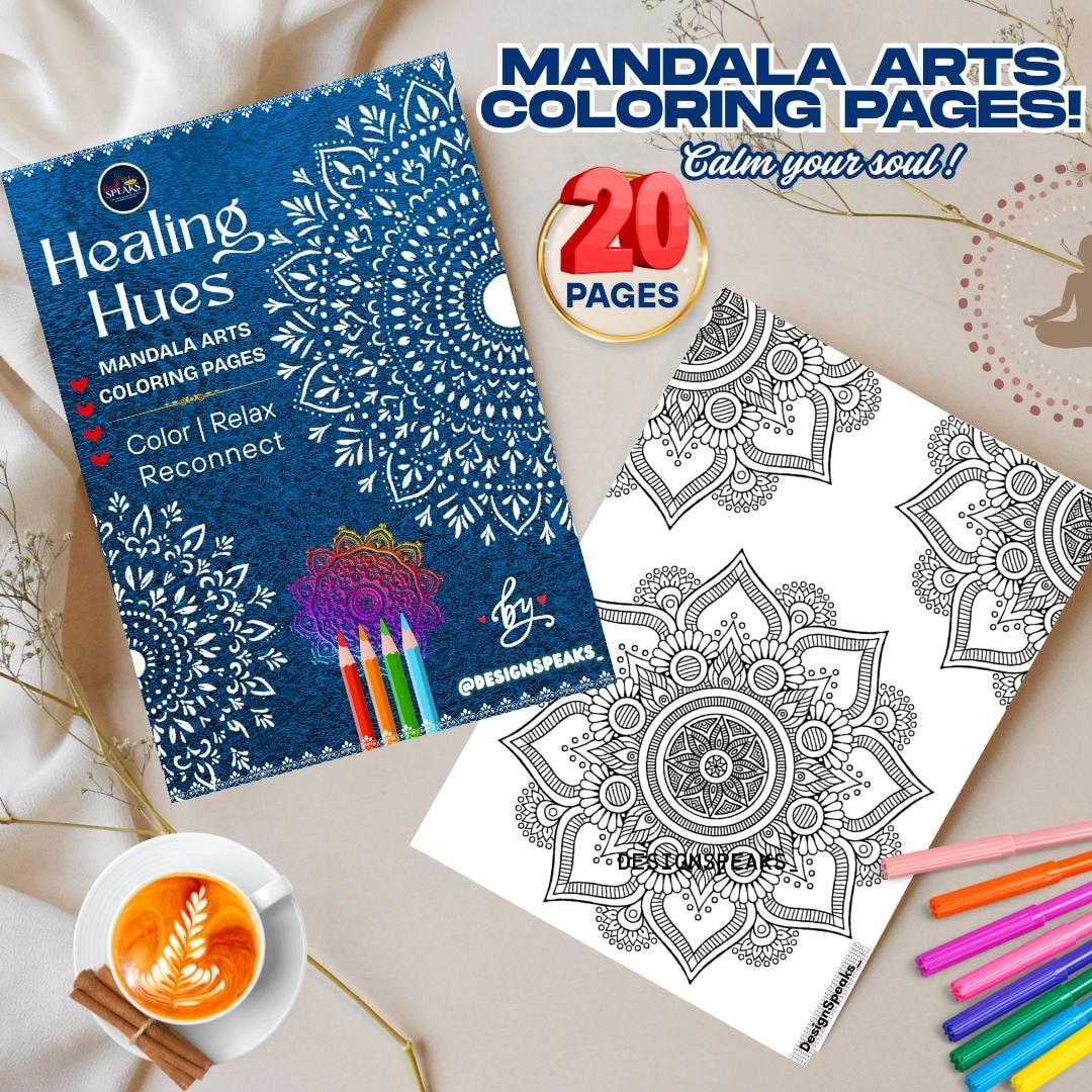 Healing Hues Mandala Arts Coloring Pages for Kids & Adults | Mindful ...