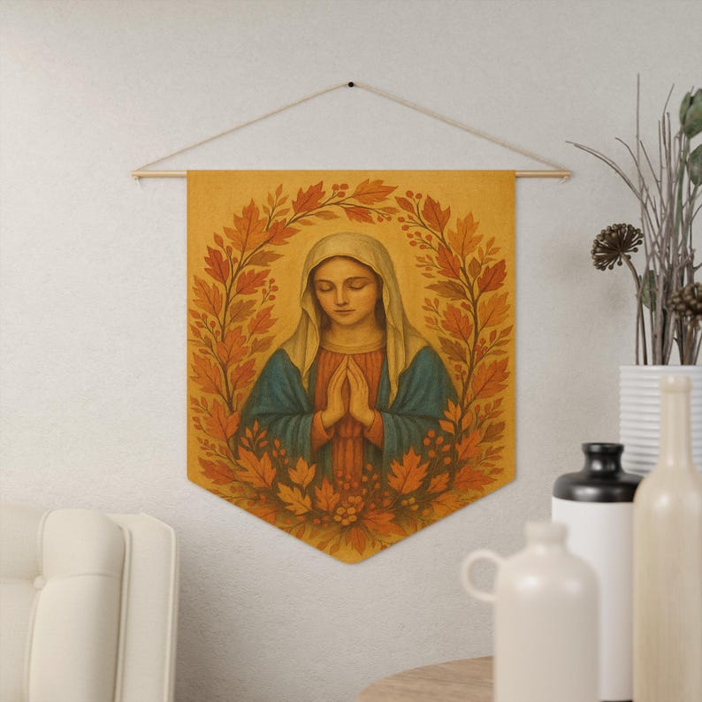 Mary Autumn Prayer Banner Pennant, Catholic Wall Décor, Blessed Mother ...