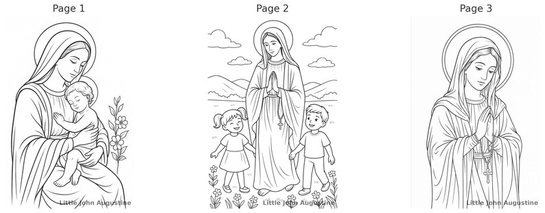 Catholic Coloring Pages for Kids: Mother Mary & Rosary (3-pack Digital ...