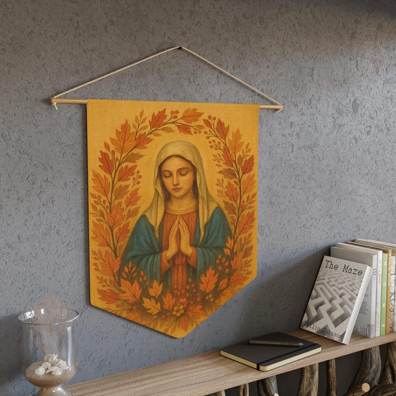 Mary Autumn Prayer Banner Pennant, Catholic Wall Décor, Blessed Mother ...
