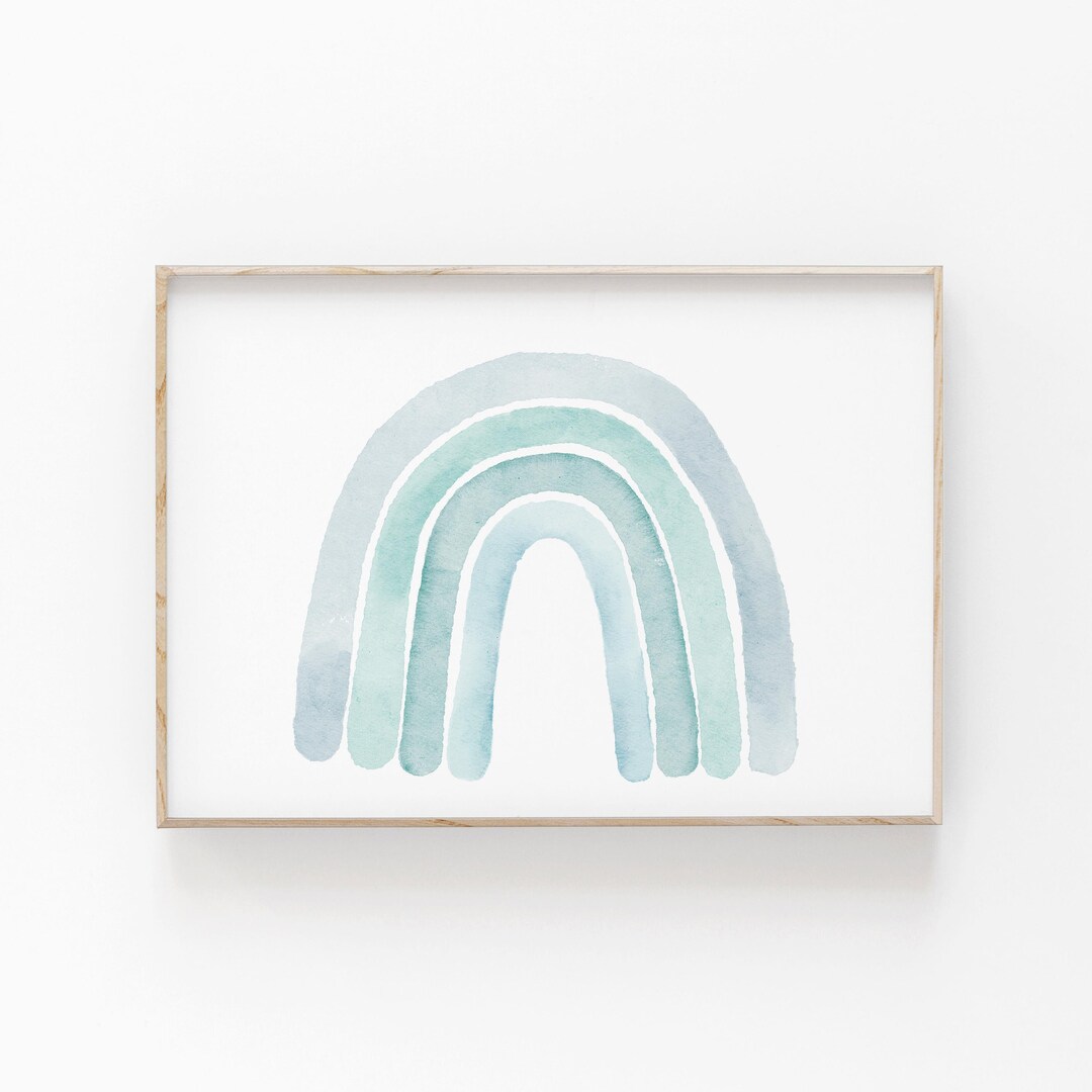 Blue Rainbow Painting, Watercolor Print, Gender Neutral Baby Nursery ...