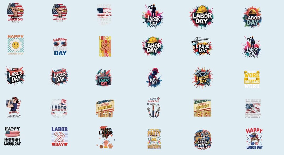Labor Day PNG Set, 60+ Patriotic USA Worker Clipart, American Flag ...