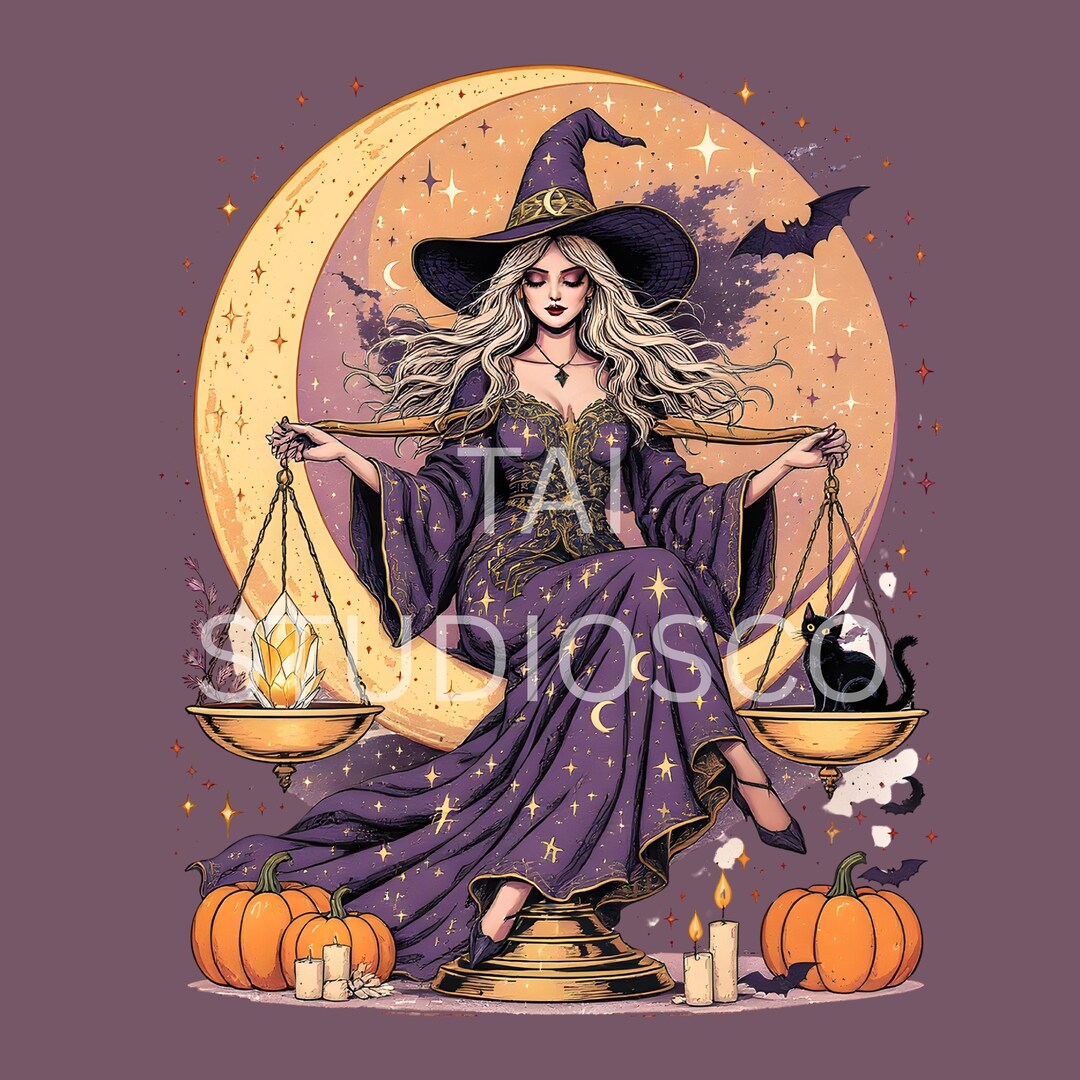 Halloween Witch Libra PNG, Zodiac Balance Witch Art, Spooky Celestial ...