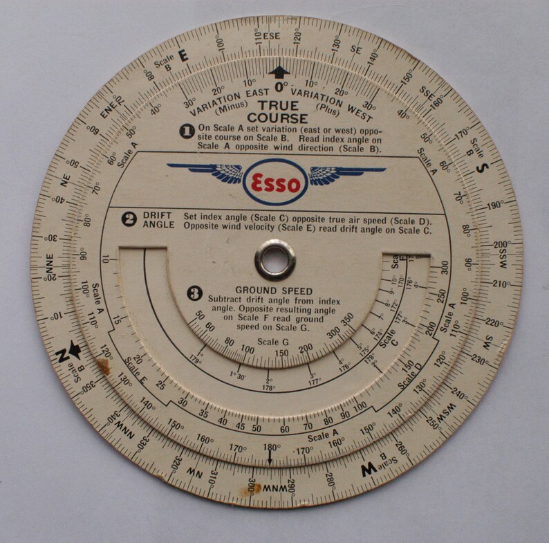 Esso Circular Slide Rule to Determine Flight Fuel Consumption, Altitude ...