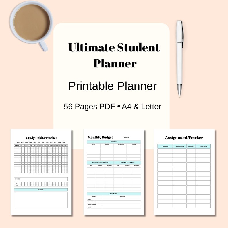 Ultimate Student Planner | 56 Page Academic Organizer | A4 & Letter Size | School - College ...