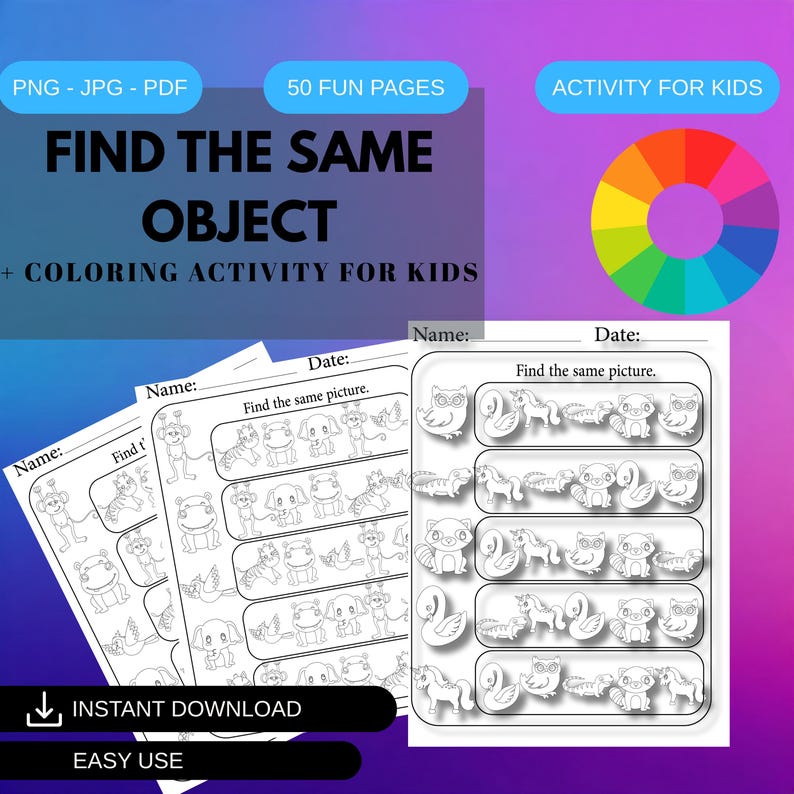Coloring Pages for Kids | Classroom Activity | Find the Same Object ...
