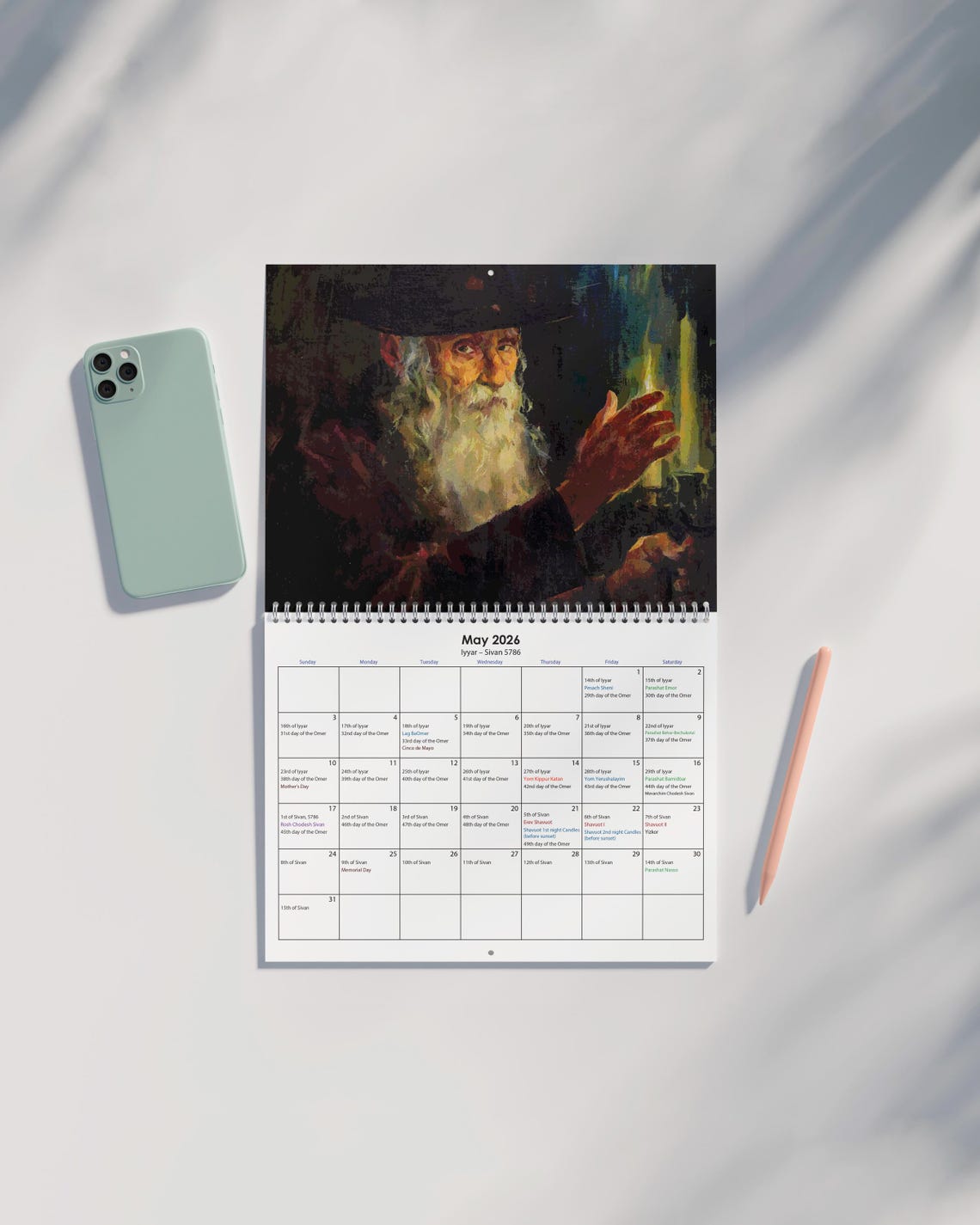 Jewish Calendar 2025-2026: With 12 Jewish Artwork, All Jewish Holidays ...