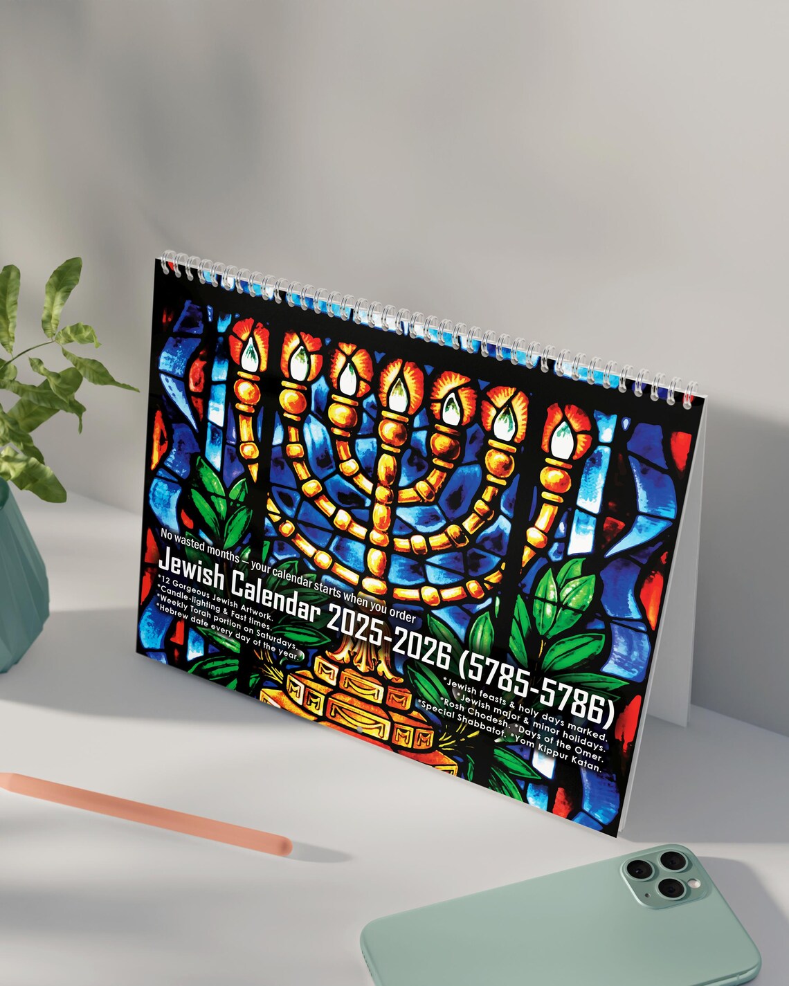 Jewish Calendar 2025-2026: With 12 Jewish Artwork, All Jewish Holidays ...