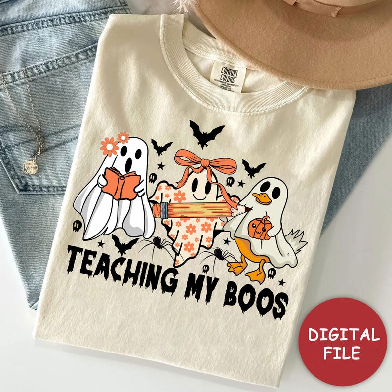Teaching My Boos PNG, Cute Teacher Halloween Ghost Shirt Design, Funny ...