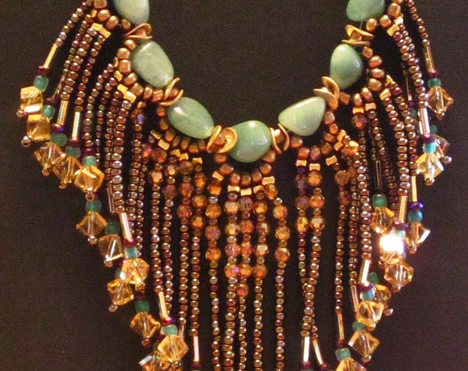 Native American Style Tribal Fringed Collar Necklace in Green new Jade ...
