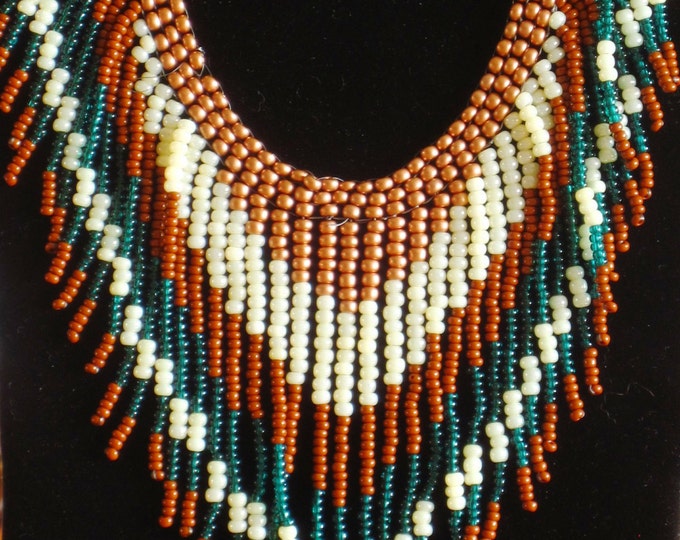 Native American Style Tribal Fringed Collar Necklace in Copper, Deep ...