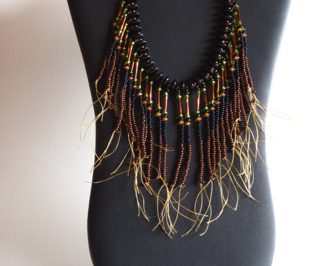 Native American Inspired Tribal Necklace in Copper, Lime Green and ...