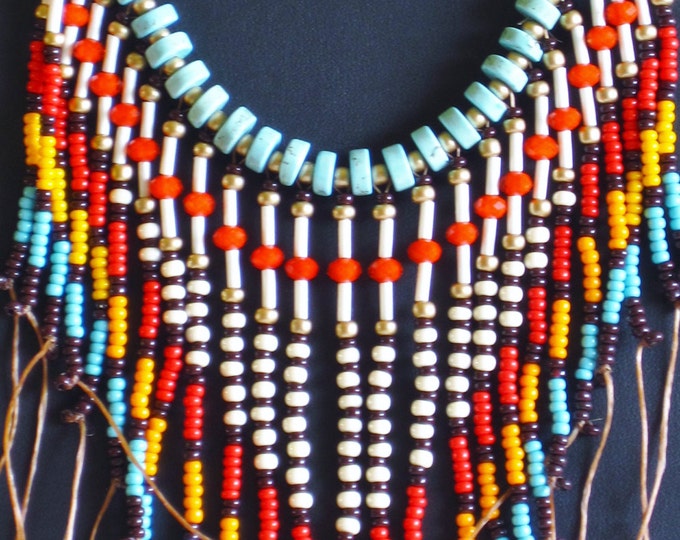 Native American Inspired Tribal Necklace in Turquoise, Brown, Red ...