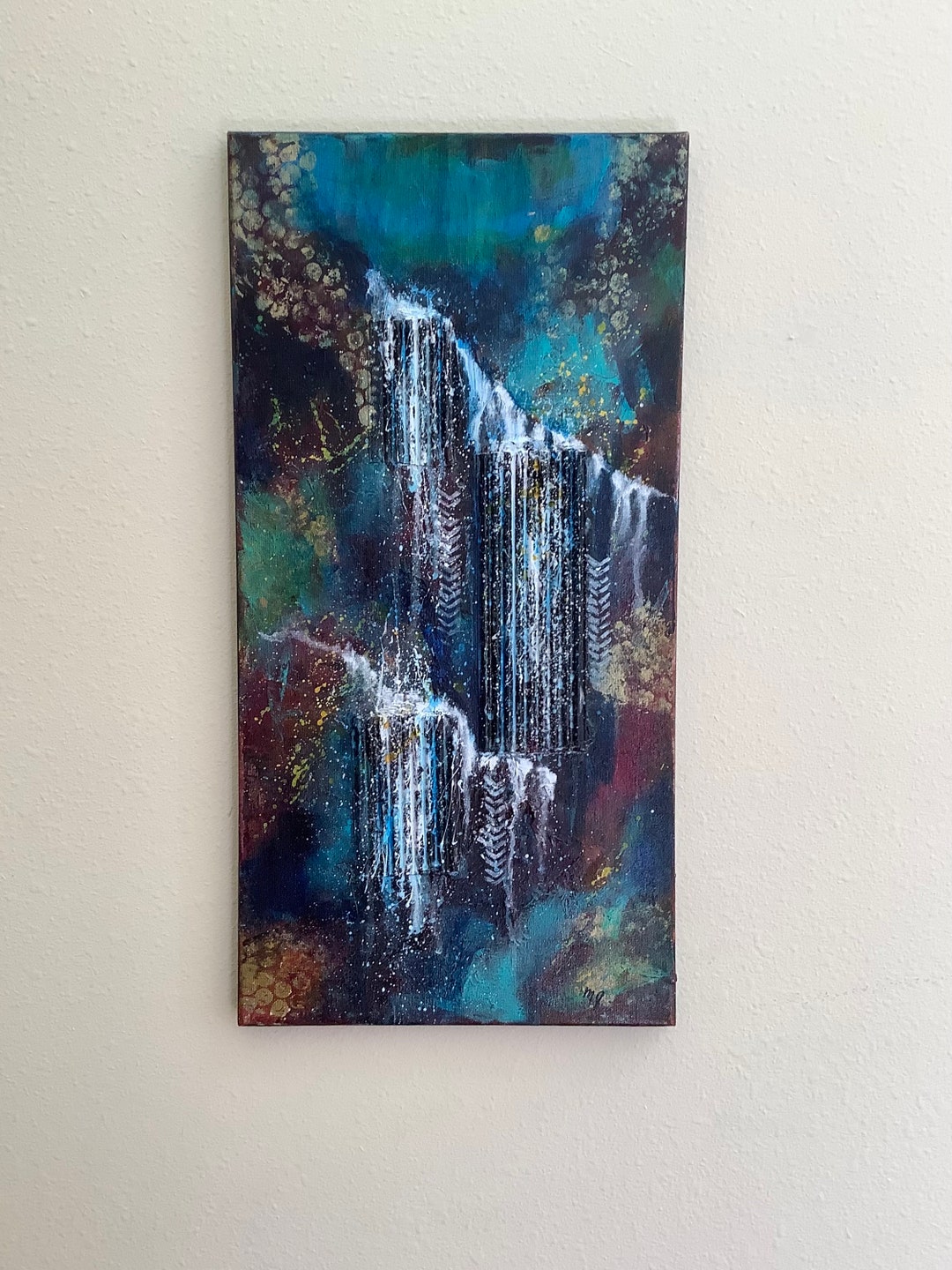 Waterfall Original Wall Art Landscape Acrylic Contemporary Colorful ...