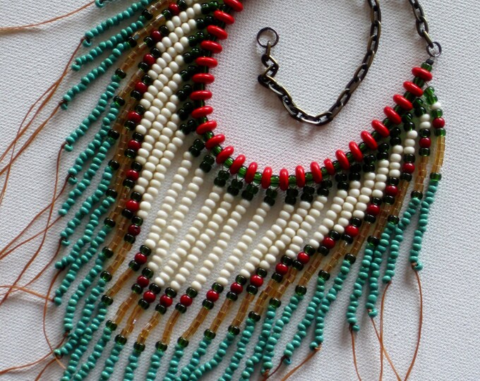 Native American Style Tribal Fringed Collar Necklace in Turquoise ...