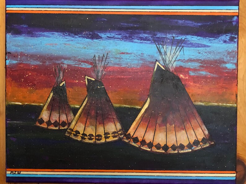Tepee Wall Art Original Landscape Acrylic Painting Sunset Landscape ...