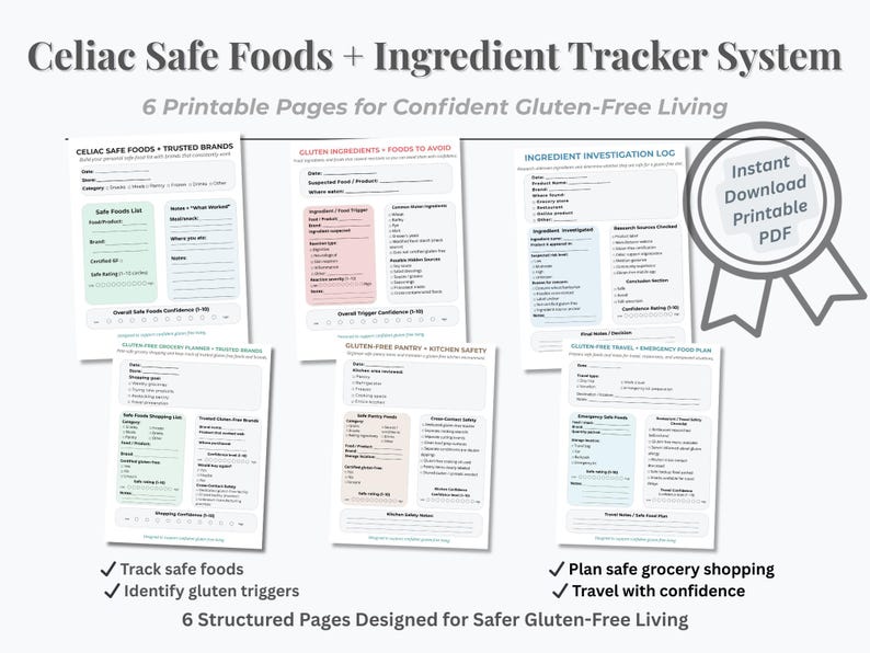 Celiac Gluten Free Tracker Printable: Food Symptom Log (PDF Download ...
