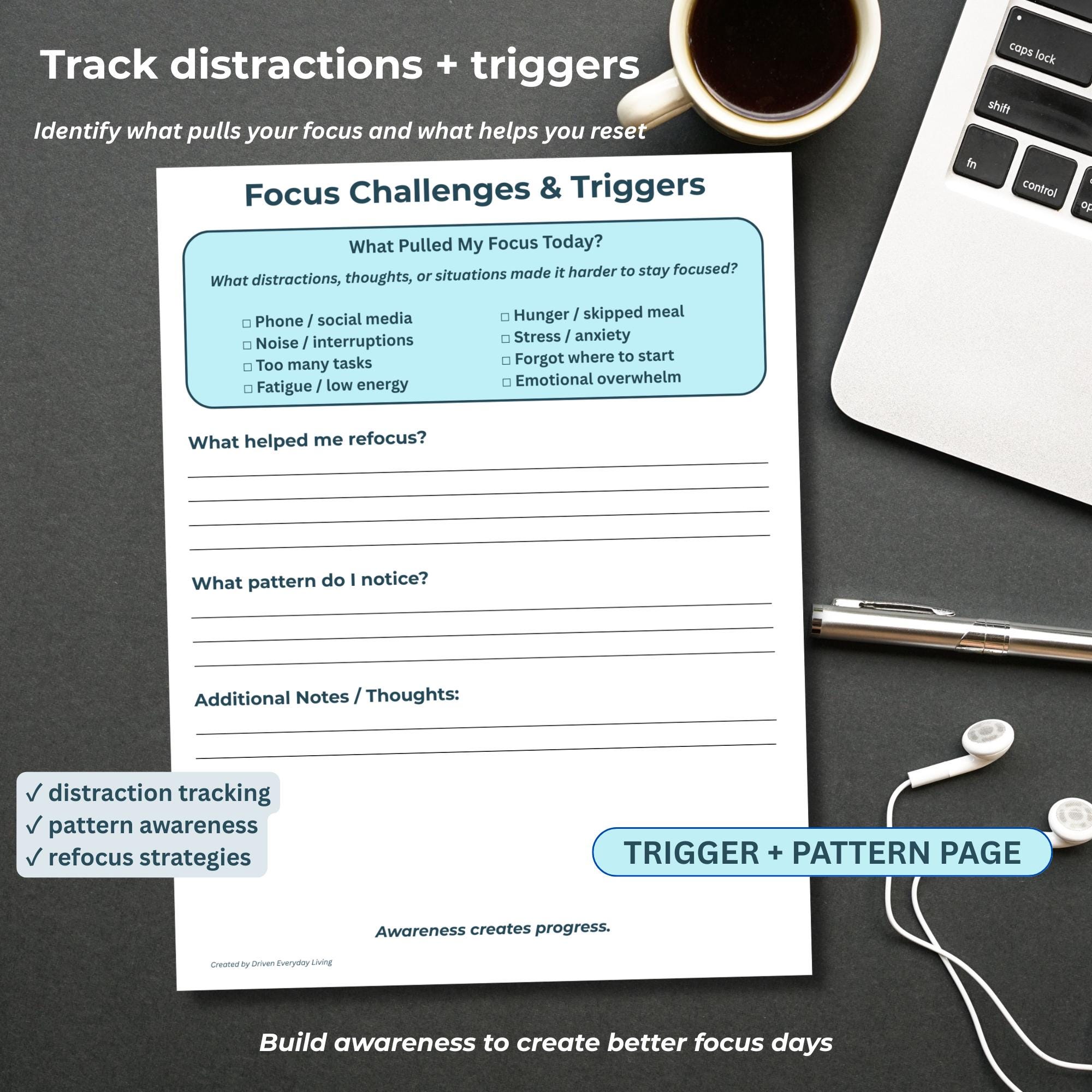 ADHD Focus Wellness Tracker Printable | Daily Focus Planner PDF | Mood ...